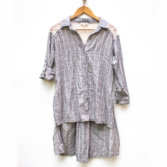 Modcloth | Tops | Ryu Gray Lace Back Button Down High Low Tunic | Poshmark